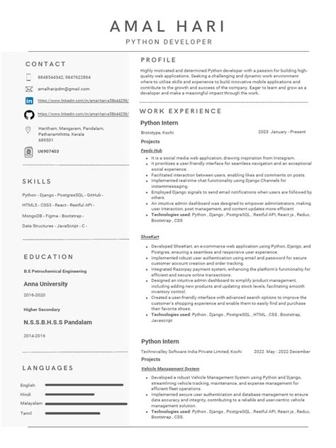 Amal Hari Python Developer Pdf Postgre Sql World Wide Web