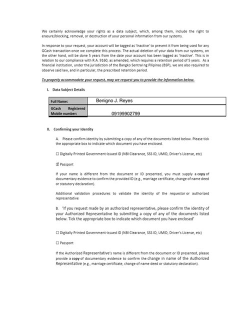 Account Deletion Form Pdf Identity Document Government