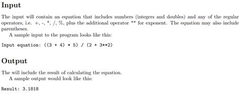 Solved The Input Will Contain An Equation That Includes Chegg Com