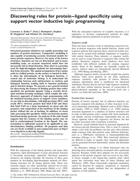 pdf discovering rules for protein ligand specificity using support vector inductive logic