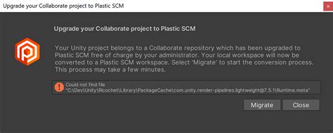 Resolved Unable To Migrate To Plastic Scm Because It Cannot Find A Meta File Unity Services