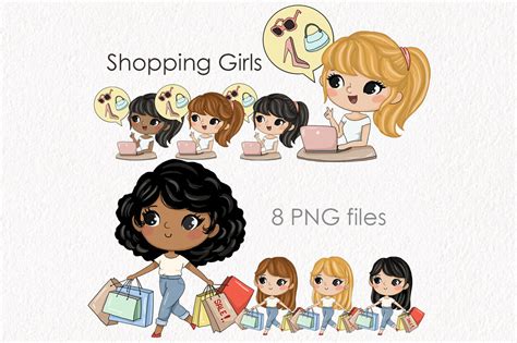 Shopping Girls Clipart Instant Download Graphic By Chokdeesign