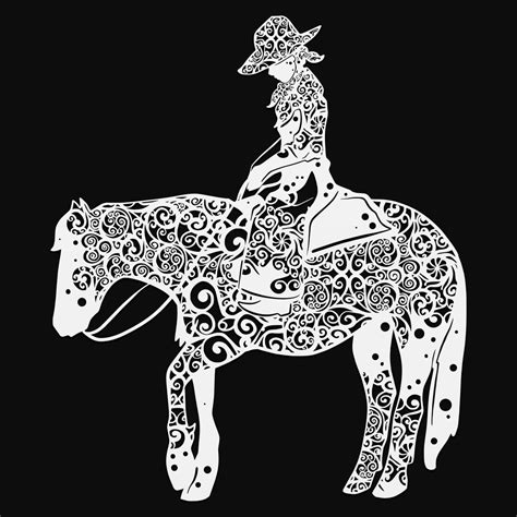 Cowgirl On Horse Mandala Svg Cut File Glowforge File Vinyl Template
