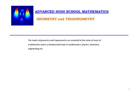 Geom And Trigonom Formulas ADVANCED HIGH SCHOOL MATHEMATICS GEOMETRY