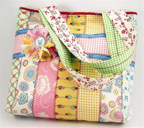 Jelly Roll Tote Bag Sewing Pattern With Fabric Flower Brooch Pdf