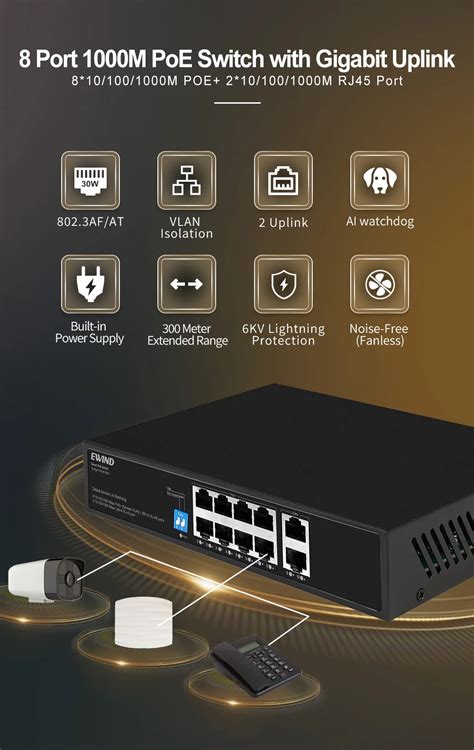 8 Port Poe Network Switch Gigabit Unmanaged Internet Switch With 2 Uplink Total 10 Ports Smart
