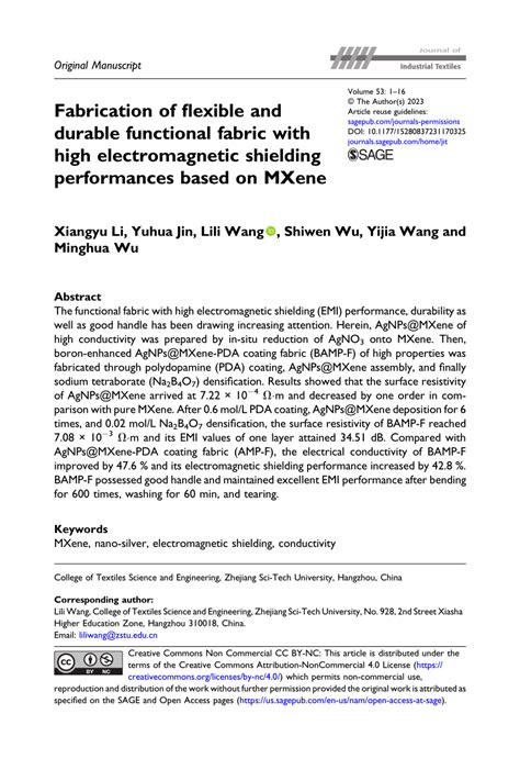 Pdf Fabrication Of Flexible And Durable Functional Fabric With High Electromagnetic Shielding