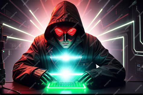 Premium Ai Image Scifi Masked Hacker Is Blacking Electric Meter Computer Antimagnetic Future