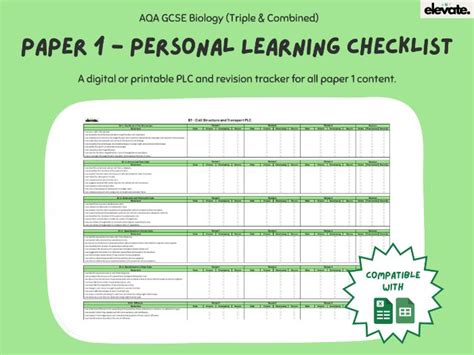 Paper 1 Personal Learning Checklist Aqa Gcse Biology Combined And Triple