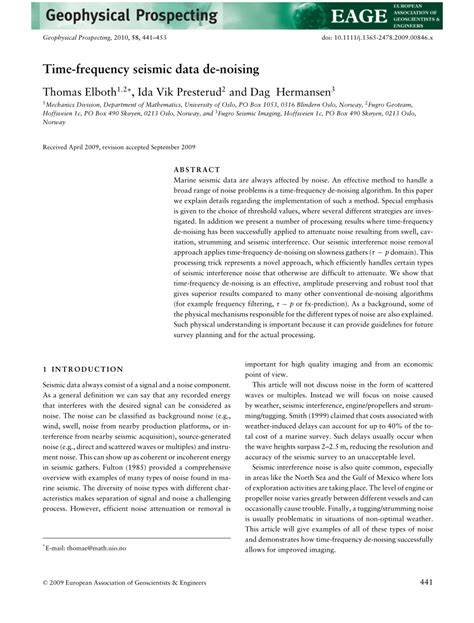 Pdf Time Frequency Seismic Data De Noising