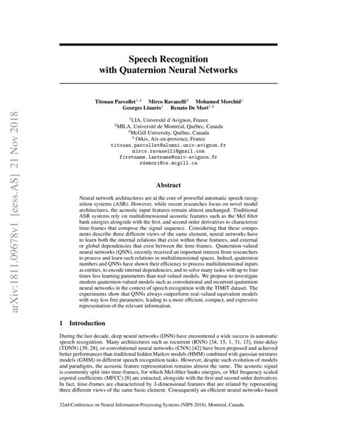Speech Recognition With Quaternion Neural Networks Deepai