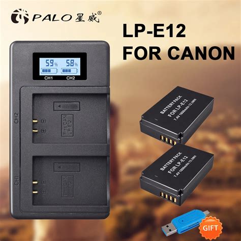 2Pcs 1800mAh LP E12 LPE12 LP E12 Camera Battery AKKU +LCD USB Charger ...