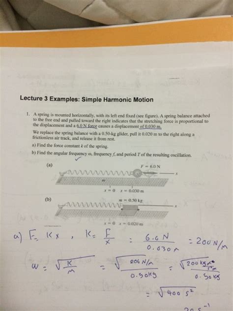 Solved Lecture Examples Simple Harmonic Motion A Chegg