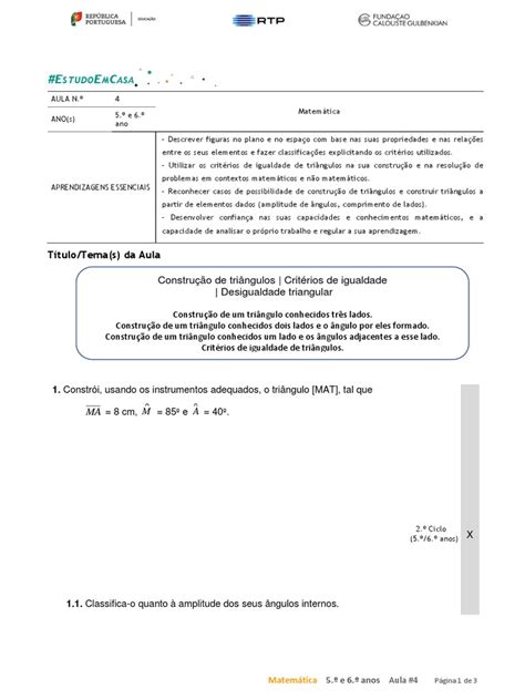 Construção De Triângulos Critérios De Igualdade Desigualdade Triangular 4 Pdf Triângulo