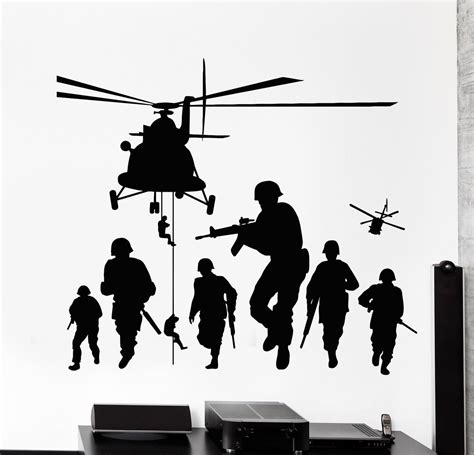 Vinyl Wall Decal Soldiers Patriot War Warrior Helicopter Stickers Uniq