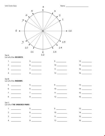 Unit Circle Chart Google Suite