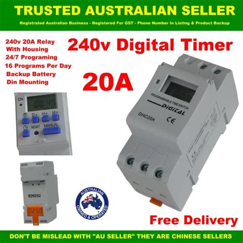 240v Digital Timer Timers Switch Relay Lcd 16 Programs Din Mount 20a Acdc 3299 Picclick Au