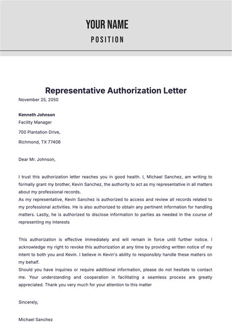 Free Representative Authorization Letter Template To Edit Online