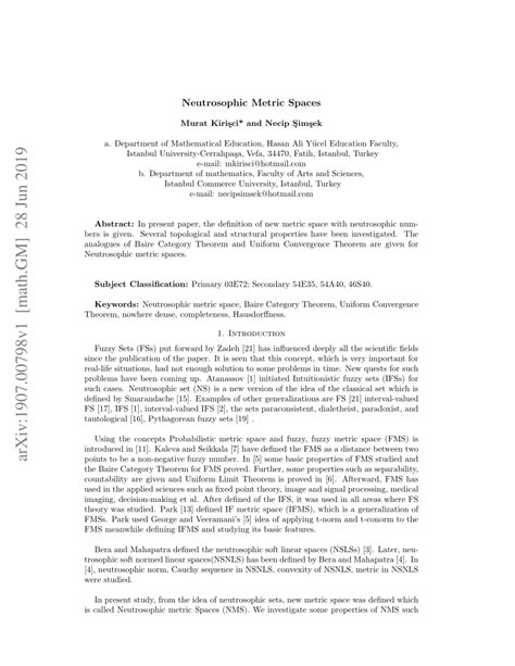 Pdf Neutrosophic Metric Spaces