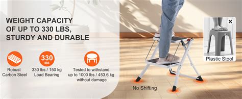 Vevor Step Ladder 2 Step 330lbs Capacity Ergonomic Folding Steel Step