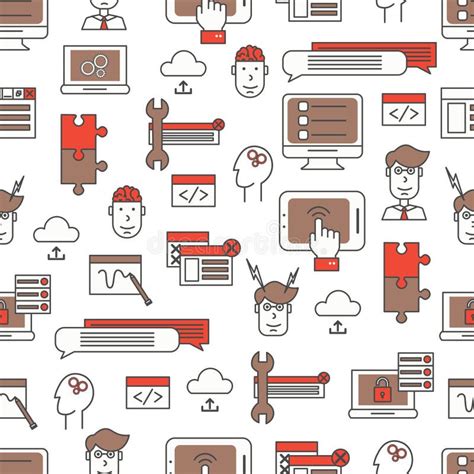 Vector Thin Line Art It Seamless Pattern Stock Vector Illustration Of