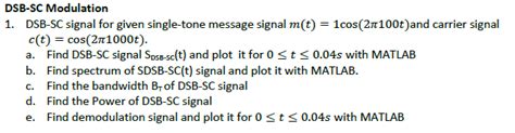 Solved Dsb Sc Modulation 1 Dsb Sc Signal For Given