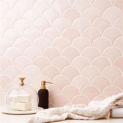 Highwater Rose Pink Fishscale 2x5 Polished Ceramic Wall Tile Pink