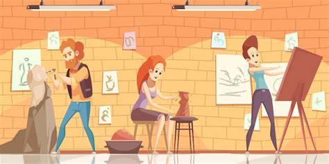 예술가와 조각가 기호 평면 예술 직업 배경 무료 벡터