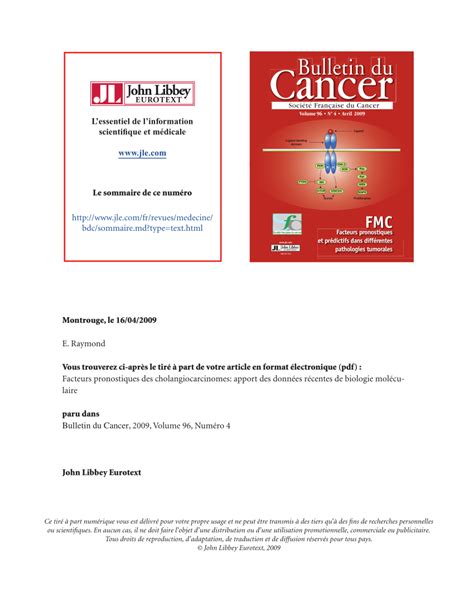 Pdf Prognosis Factors Of Cholangiocarcinoma Contribution Of Recent Molecular Biology Tools