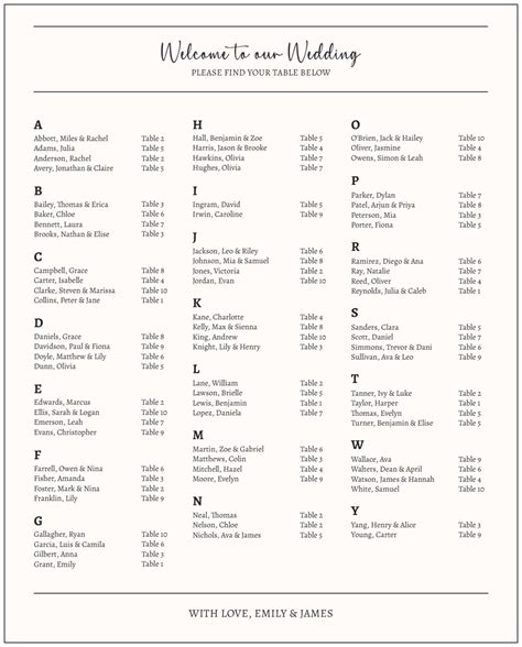 Free Long Table Seating Chart Template To Edit Online