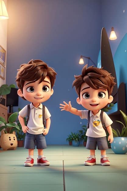 A Two Cute Boy 3d Cartoon Premium Ai Generated Image