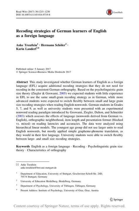 Recoding Strategies Of German Learners Of English As A Foreign Language