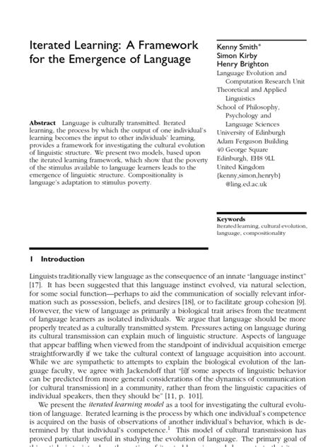 pdf iterated learning a framework for the emergence of language
