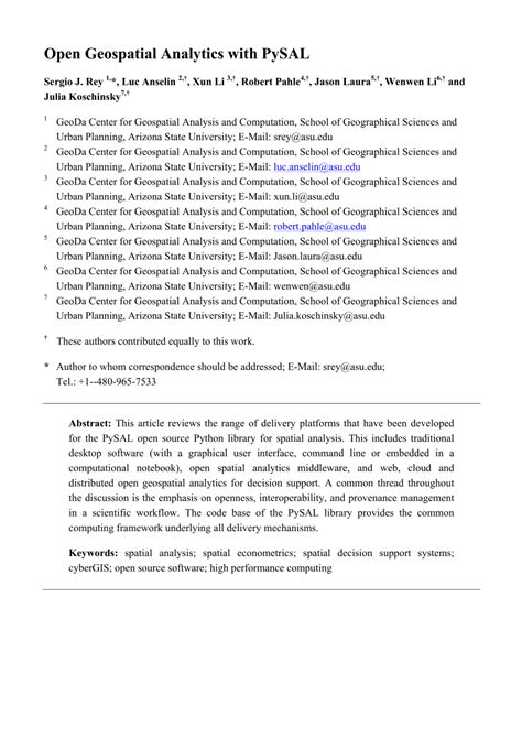 Pdf Open Geospatial Analytics With Pysal