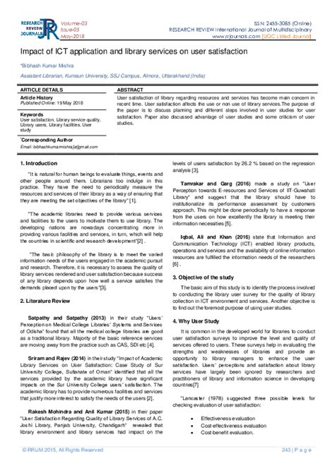 Pdf Impact Of Ict Application And Library Services On User Satisfaction