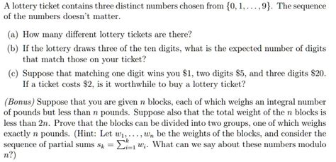 SOLVED A Lottery Ticket Contains Three Distinct Numbers Chosen From 0 1 9 The Sequence Of The