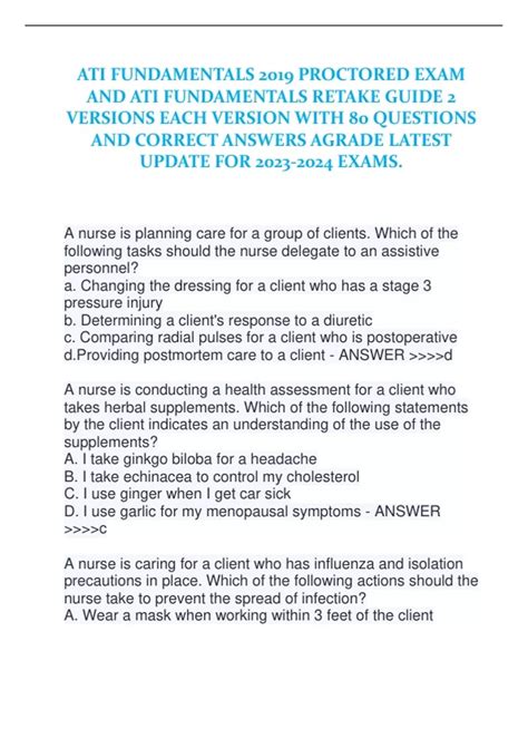Ati Fundamentals 2019 Proctored Exam And Ati Fundamentals Retake Guide