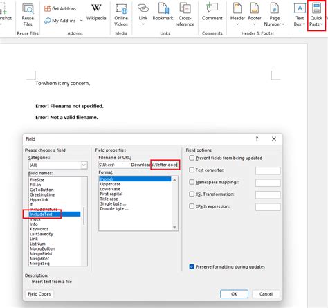 error not a valid filename with includetext microsoft community