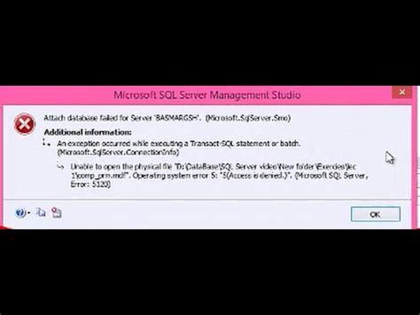 error attach database sql server مشكلة تظهرعنداضافة قاعدة بيانات