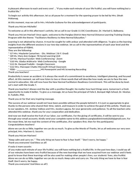 Closing Program Script Pdf