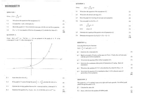 Gr 11 Worksheet On Functions QUESTION 3 WORKSHEET B Given 3 QUESTION Write Down The Equations