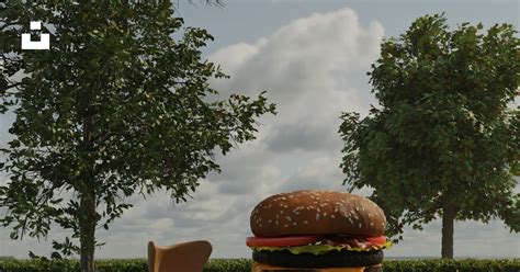 무성한 녹색 들판 위에 앉아있는 큰 햄버거 사진 Unsplash의 무료 3d 이미지