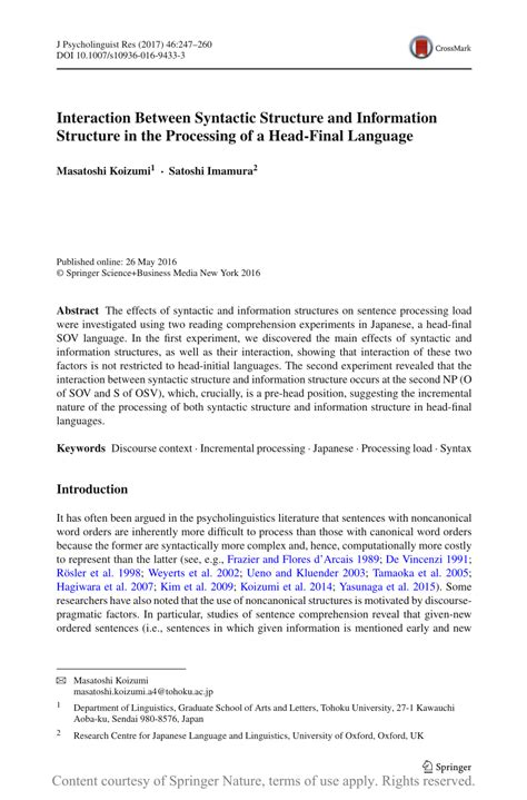 Interaction Between Syntactic Structure And Information Structure In