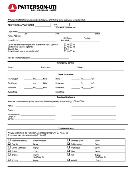 Patterson Uti Application Form For Employment Fill And Sign Printable