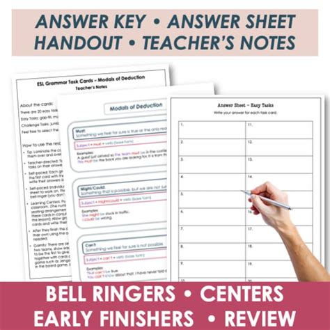 Modal Verbs Adult Esl Grammar Review Practice Task Cards Activities Bundle