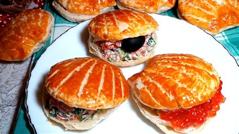 Рецепт праздничной Закуски Ракушки из слоеного теста с начинкой Закуски на Новый год Youtube