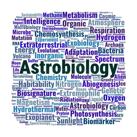 Astrobiology Word Cloud Key Topics In The Search For Life Beyond Earth Stock Illustration