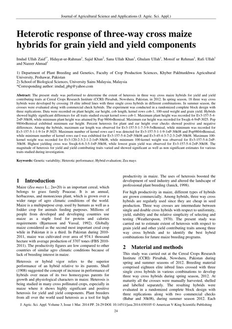 Pdf Heterotic Response Of Three Way Cross Maize Hybrids For Grain Yield And Yield Components