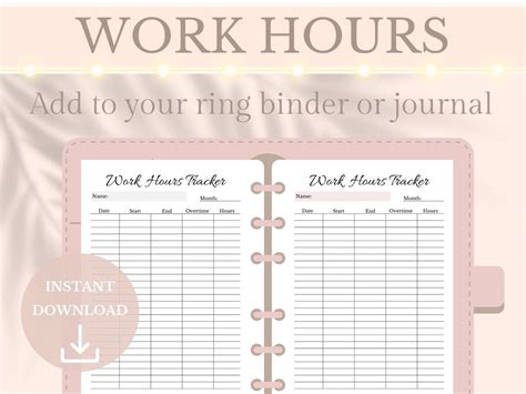 Work Hours Tracker Printable Log Monthly Employee Overtime Salary Tracker Time Spent Journal