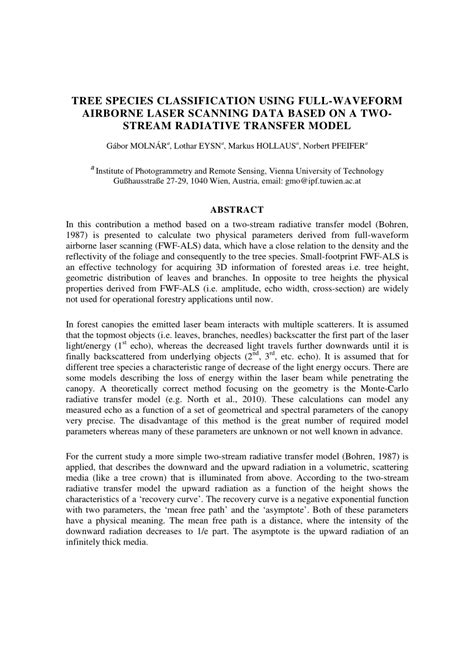 Pdf Tree Species Classification Using Full Waveform Airborne Laser Scanning Data Based On A